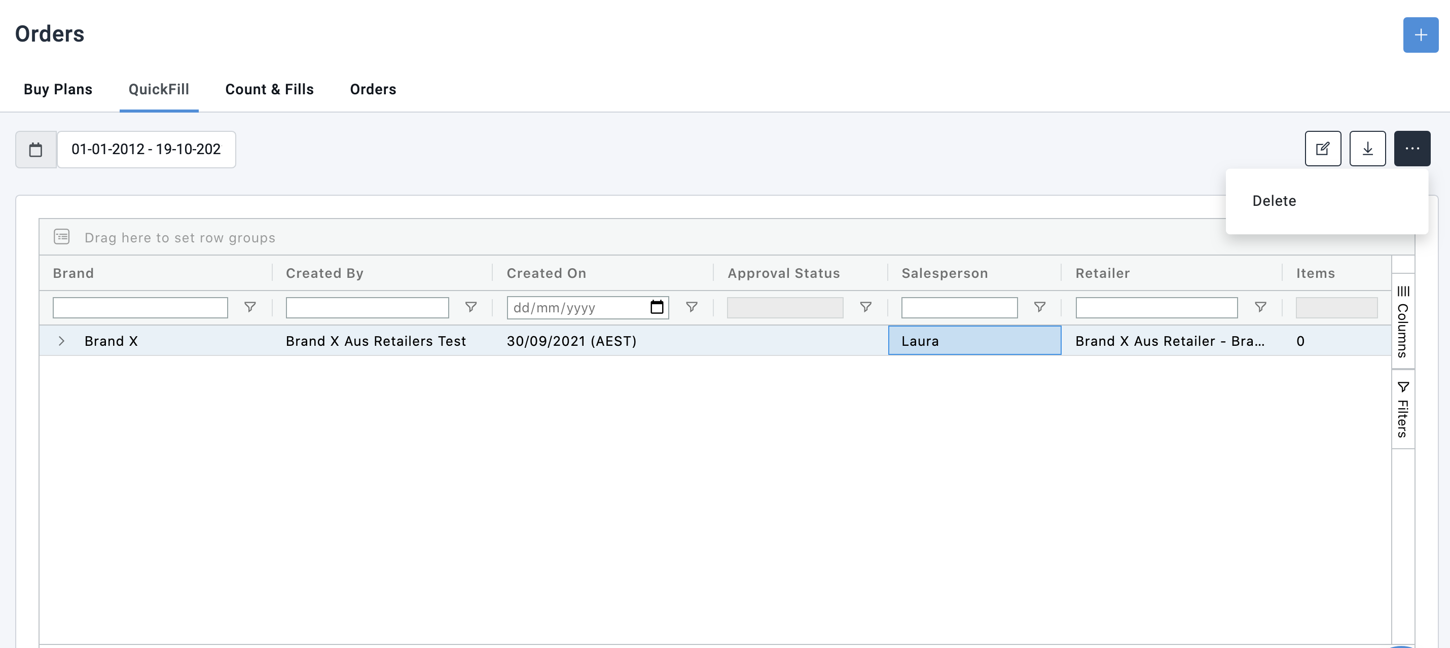 Delete a QuickFill Buy Plan
